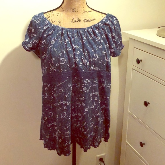 Butterfly | Tops | Blouse Womans Blue With Flowers 82 | Poshmark